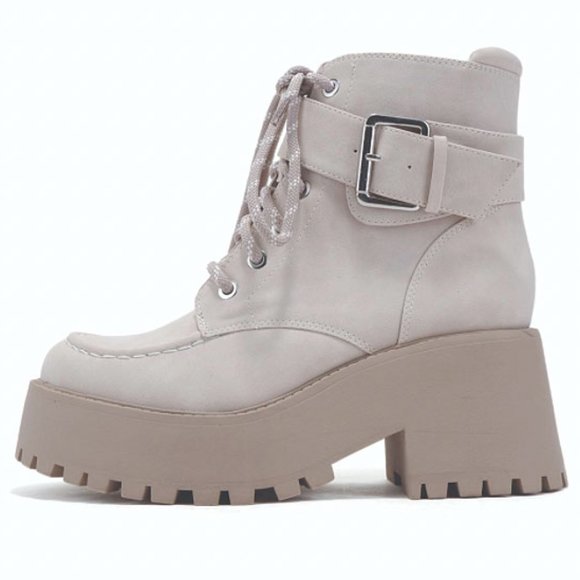 Shoes | New Stone Beige Lace Up Chunky Heel Platform Combat Boots Ankle ...